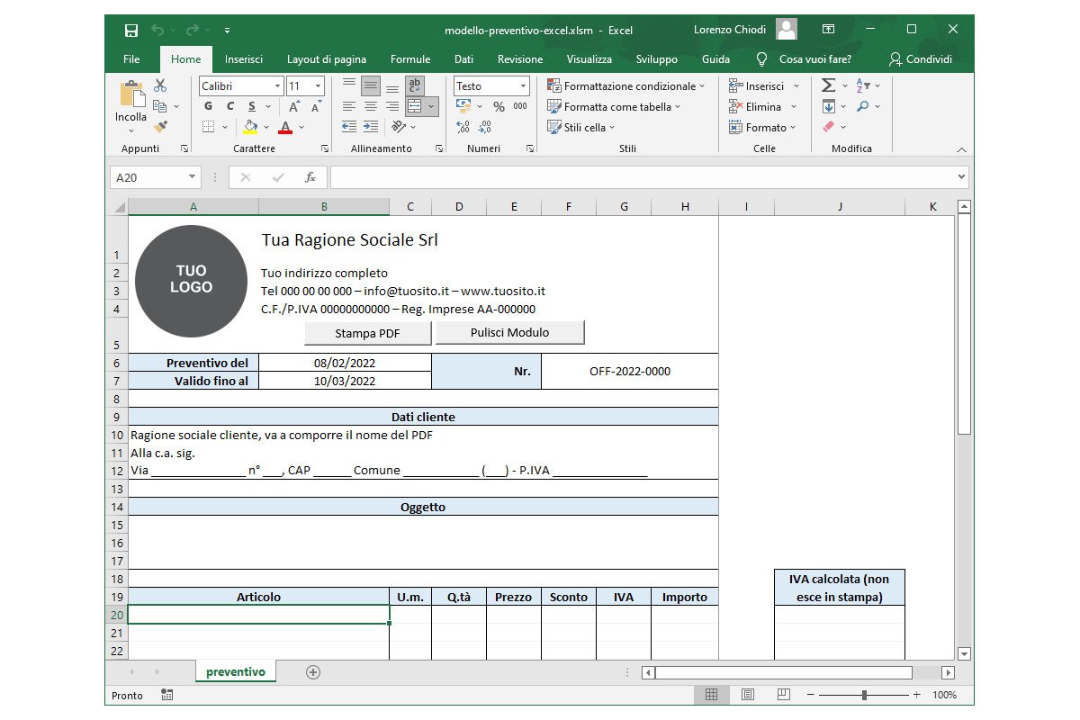 Modello Excel Preventivi Professionali - Garda Informatica